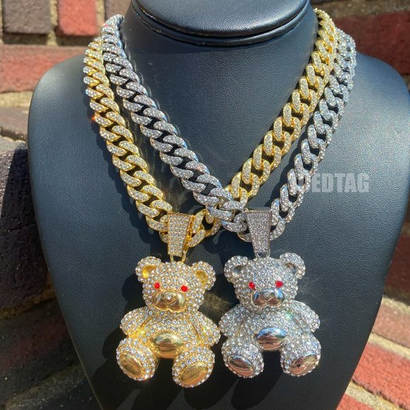 Accessories | Iced Bling Out Lux Teddy Bear Pendant 24 Cuban Link ...